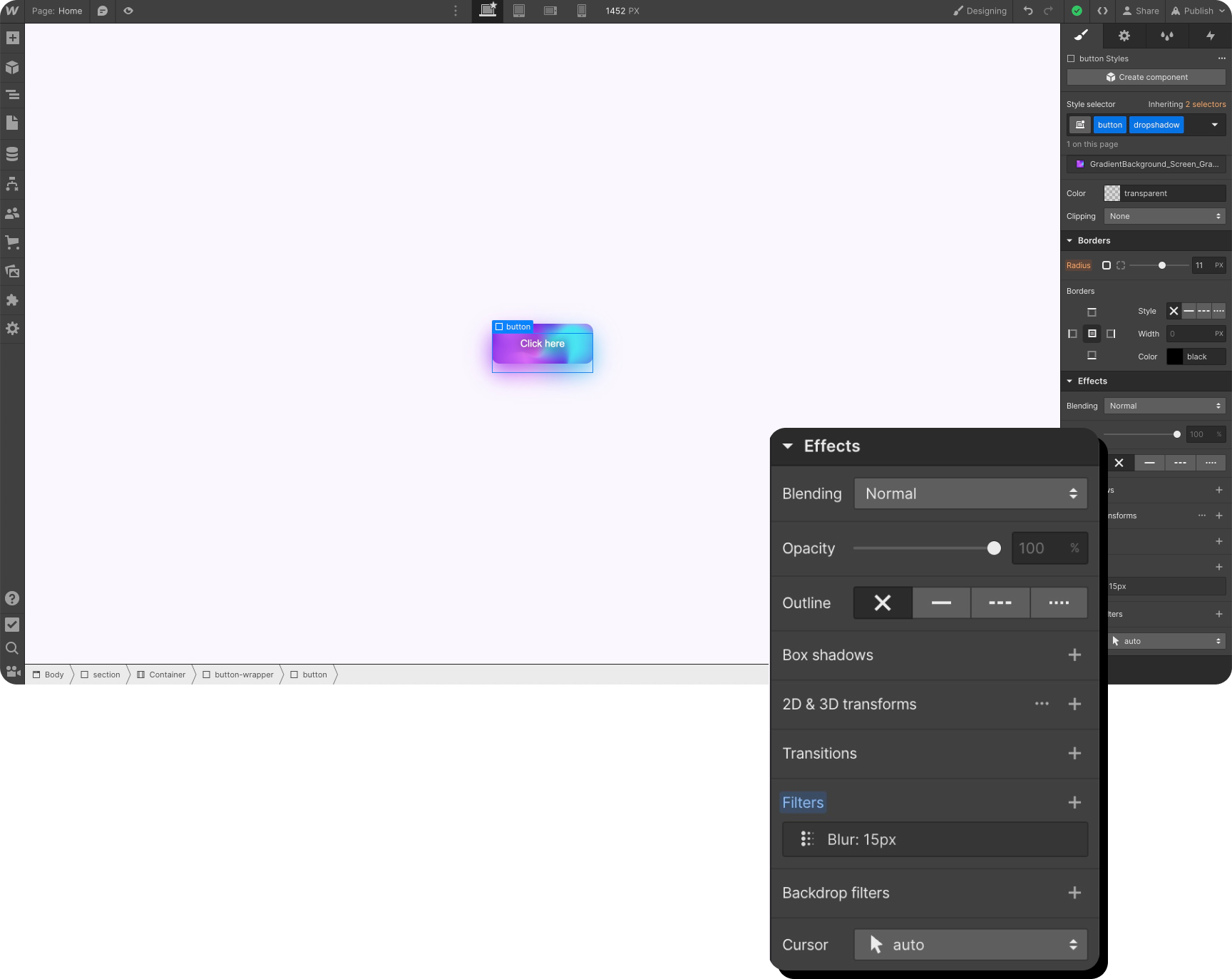 How to create a gradient shadow in Figma & Webflow